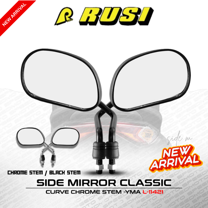 RUSI SURF LEGITMOTO ROUND CURVE CLASSIC STYLE SIDE MIRROR CHROME STEM ...