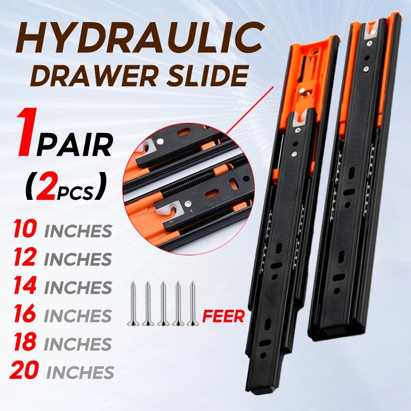 (A Pair) Hydraulic Drawer Slide Rail Soft Close Drawer Guid Press Type ...