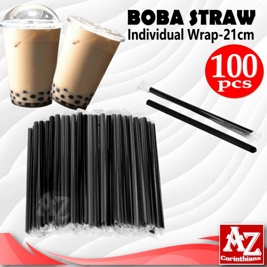 100pcs Sago Boba Individually Wrapped Black Straw Straw for Milk Tea ...