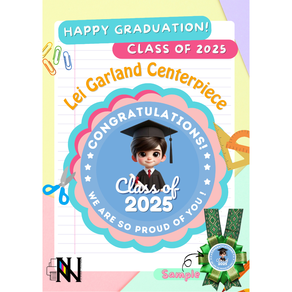 12 PIECES CIRCLE CUT OUT 2025 GRADUATION GARLAND/RIBBON/LEI LOGO/CENTER ...