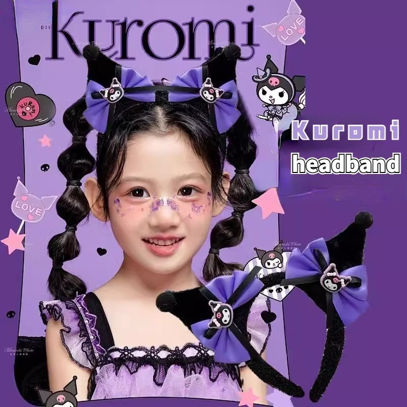 Kuromi Sanrio Kids Hair Set: Ponytail Clips, Headband, Hair Rope & Pugong | Cute Girls Hair ...
