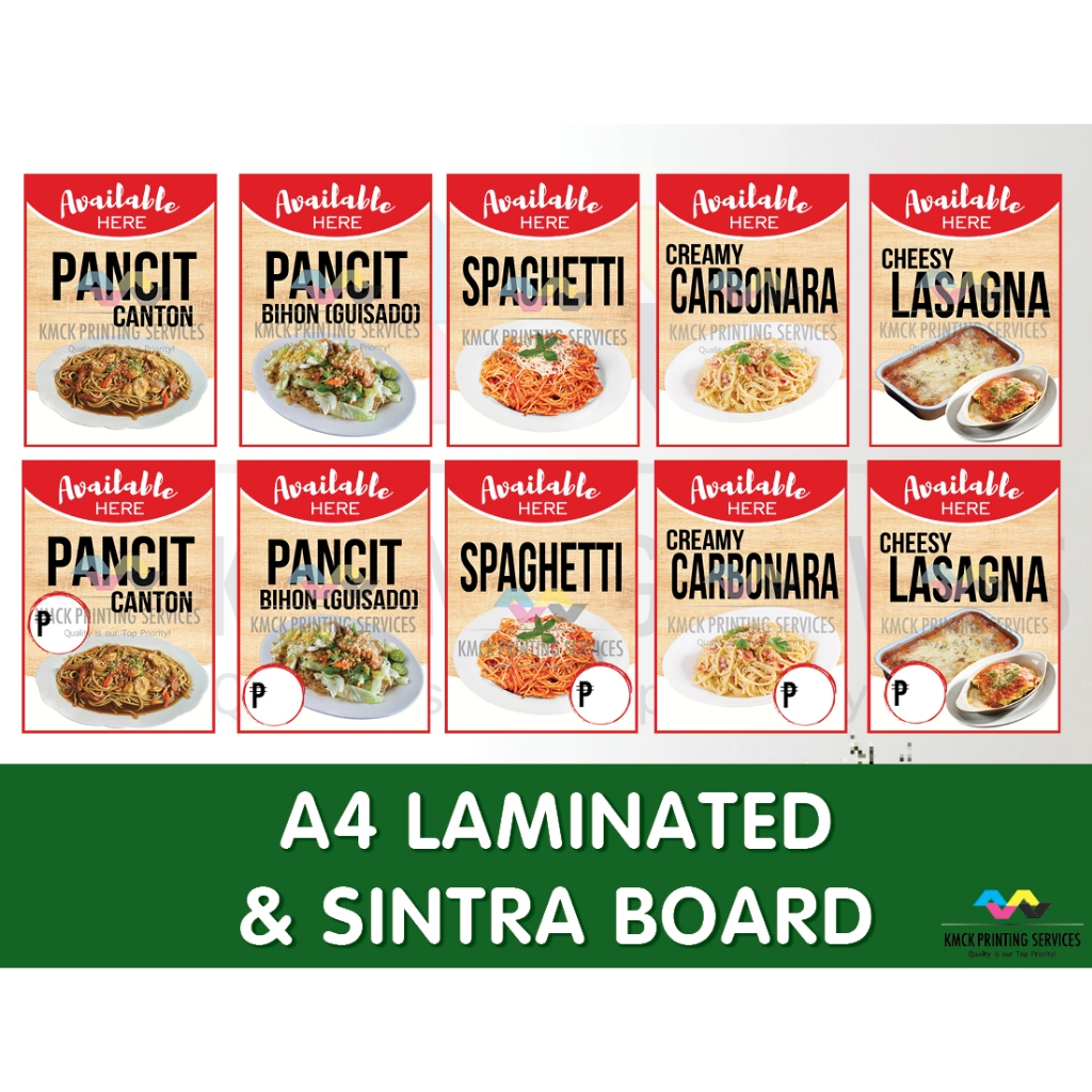 Food Signages Pancit Canton, Pansit Bihon, Spaghetti, Carbonara ...