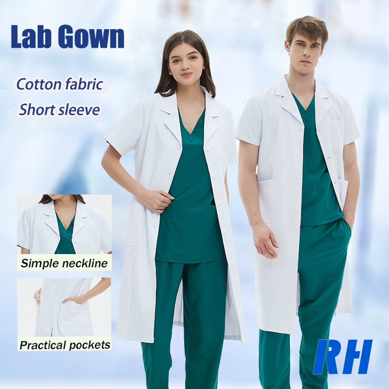 Lab Coat Unisex Lab Gown Short Sleeve White Laboratory Gown Medical ...
