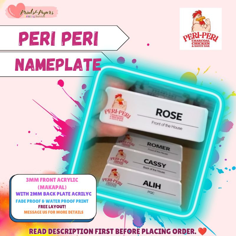 Peri Peri Custom Name Plate 1x3 inches - STURDY Nameplate (Ship with in ...