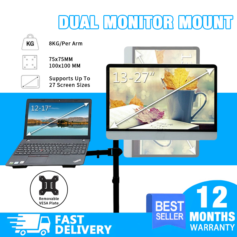 One Year Warranty Dual Monitor Mount Bracket With Laptop Stand Tray ...