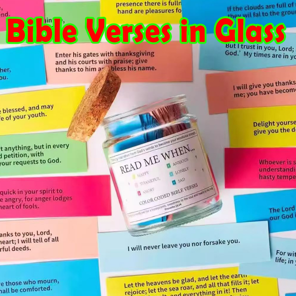 Colorful Bible Verses in Glass Holy Jar Scripture Cards Color Coded ...