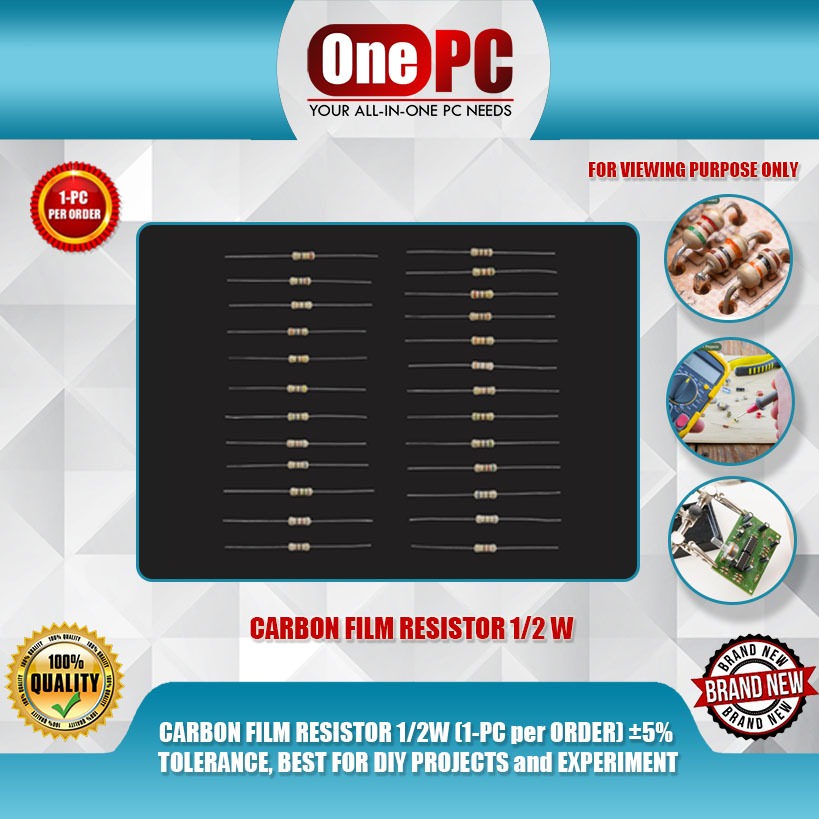 ONE PC CARBON FILM RESISTOR 1/2W (1-PC per ORDER) ±5% TOLERANCE, BEST ...