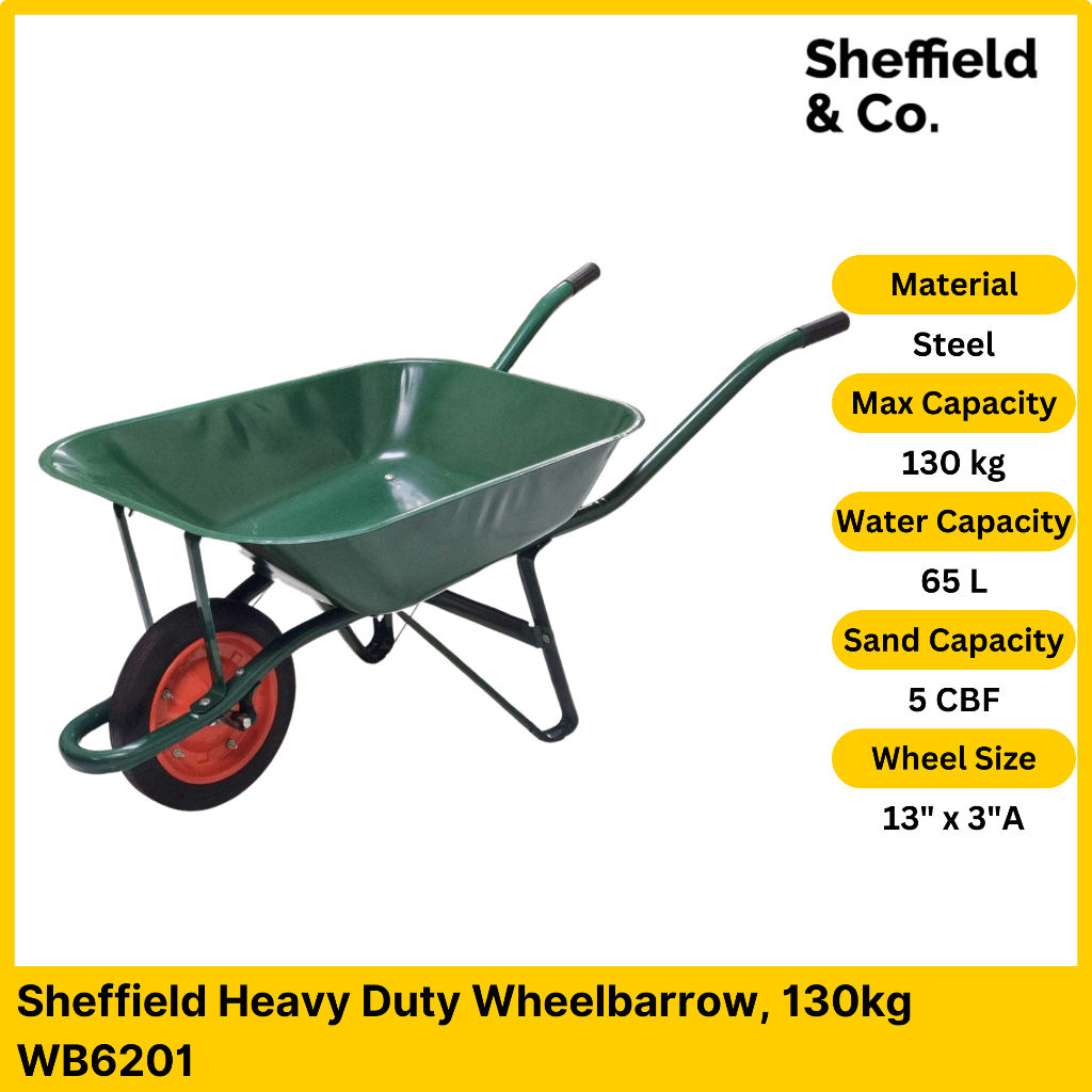 Sheffield Heavy Duty Wheelbarrow (130kg) with Solid Rubber Wheel ...