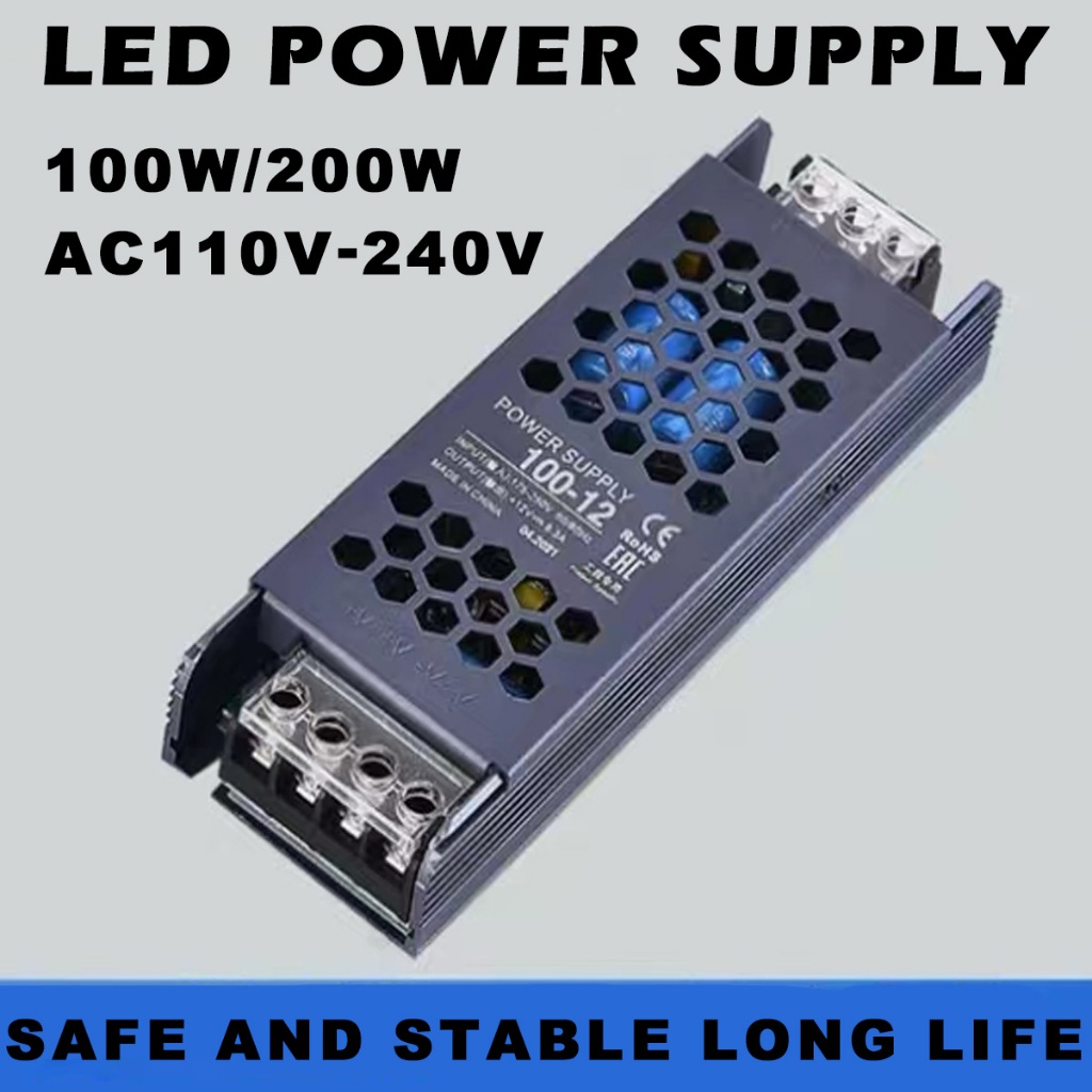 LED Power Supply AC 100W-200W to DC12V/24V Strip Lighting Transformer ...