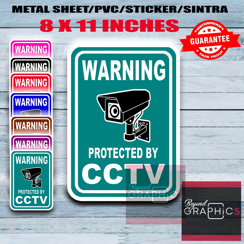 BG CCTV Protected By Vertical Warning Sign PVC Sticker Metal Sheet ...