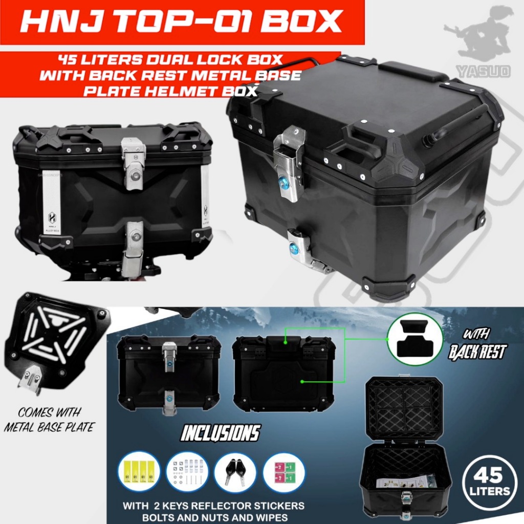 HNJ Top-01 Box For Motorcycle 45 Liters Dual Lock Box With Back Rest ...