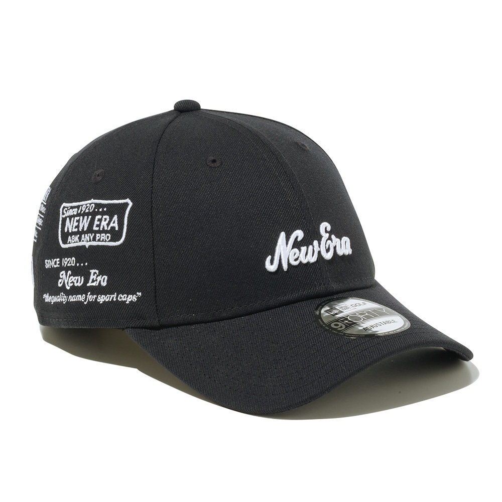 New Era Script Archive Logo Black 9FORTY Velcro Strap Adjustable Cap ...
