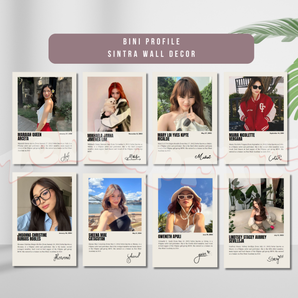 BINI PROFILE SINTRA WALL DECOR - FANMADE | Shopee Malaysia