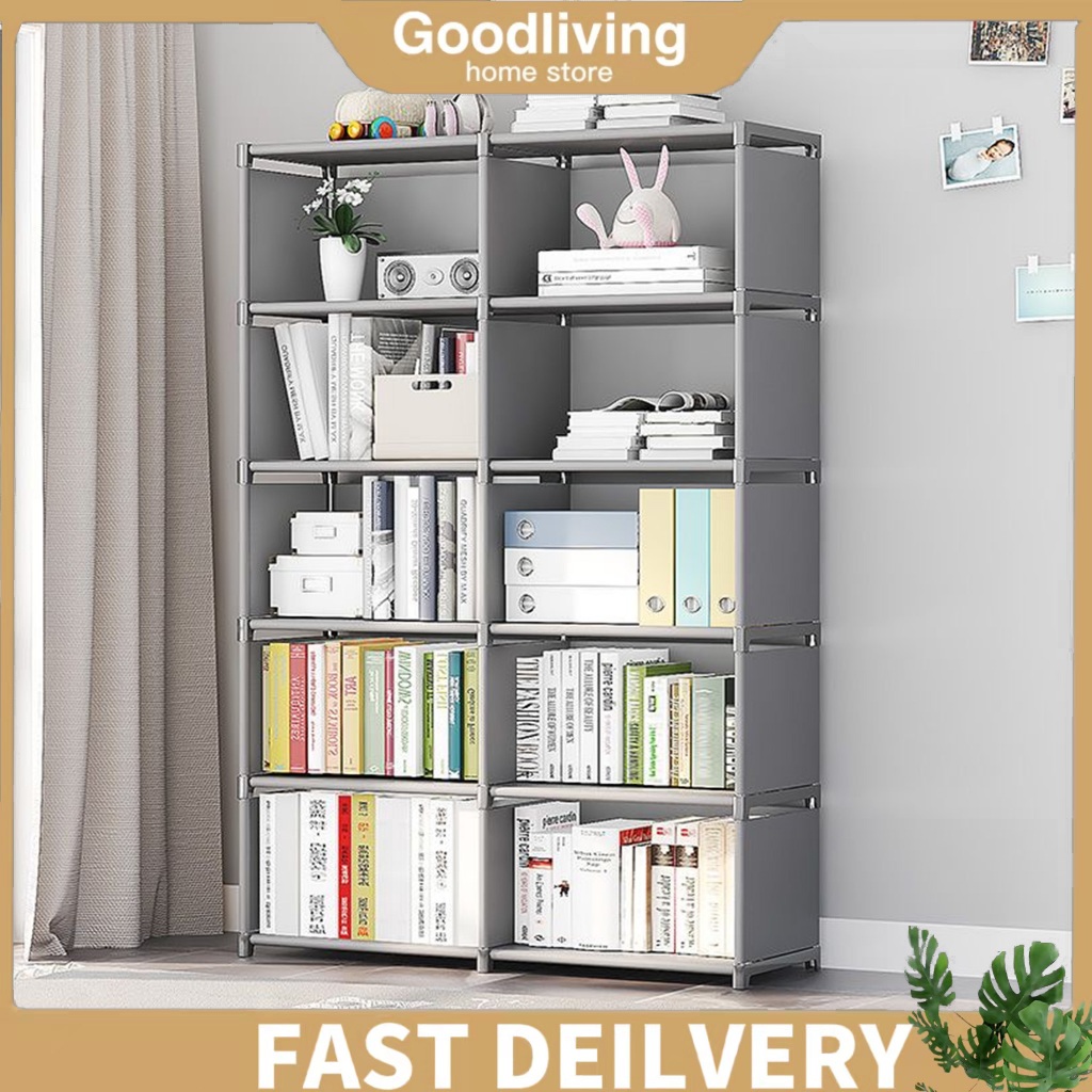 4-Tier DIY BookShelf Double Storage Rack Storey Simple Bookshelf and 8 ...