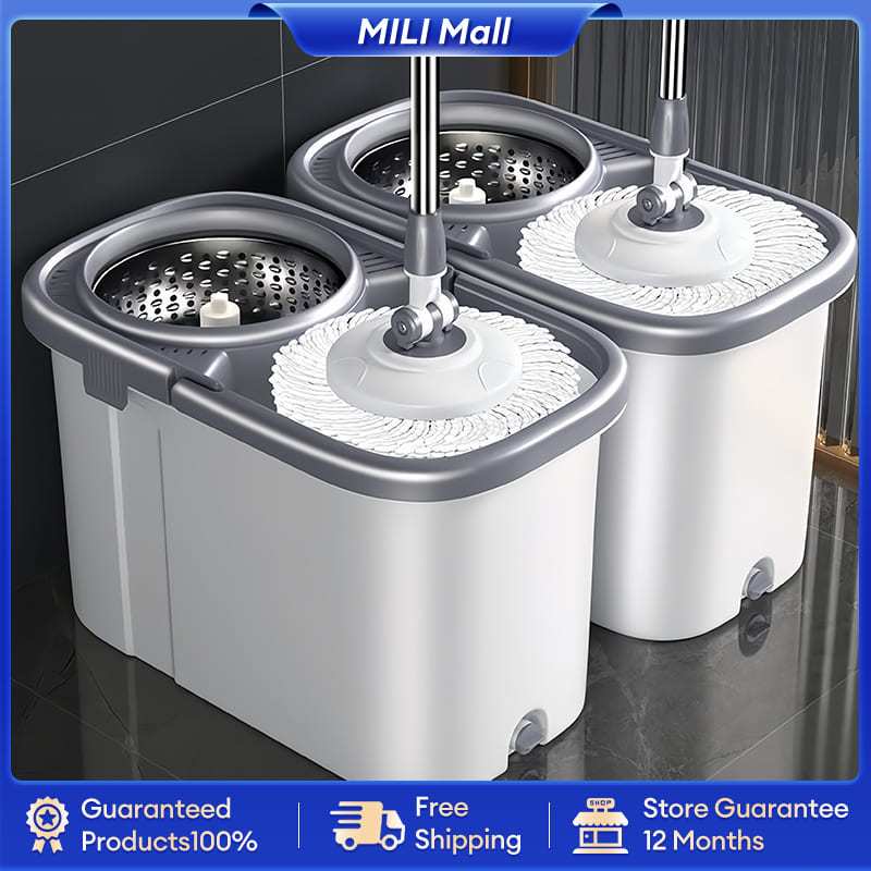 360 Rorating With Squeezer Multi-cloth Spin Mop with Stainless Steel ...