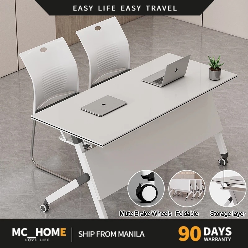 MC&HOME Folding Table Movable Study Desk 120CM with Wheels Office ...