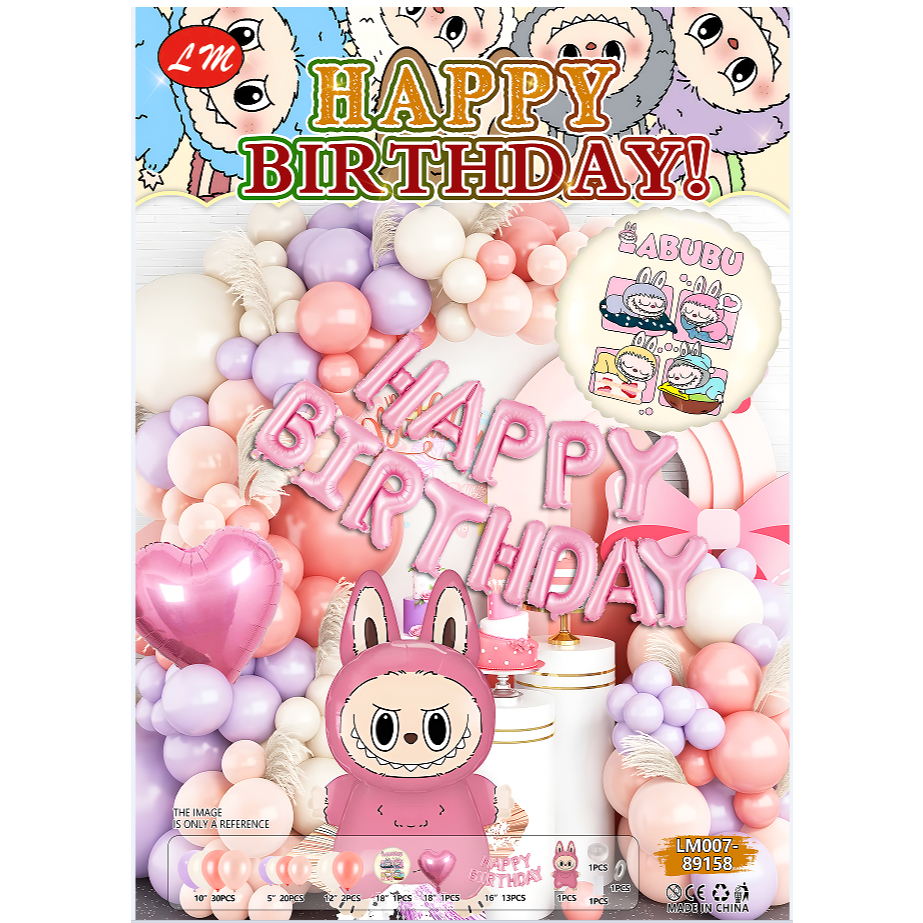 Labubu Balloon Theme Party Tableware Happy Birthday Banner Decorations ...