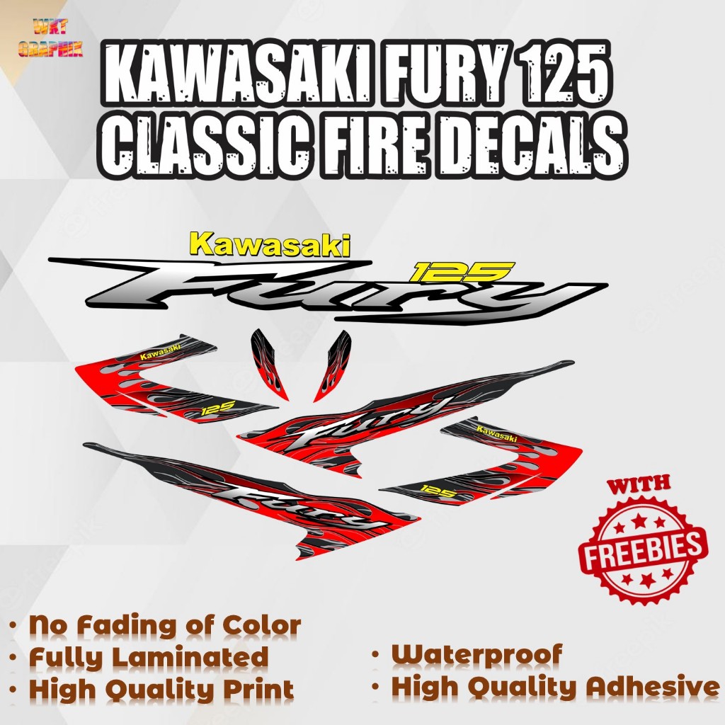KAWASAKI FURY 125 CLASSIC FIRE DECALS (WATERPROOF, LAMINATED, FADE ...