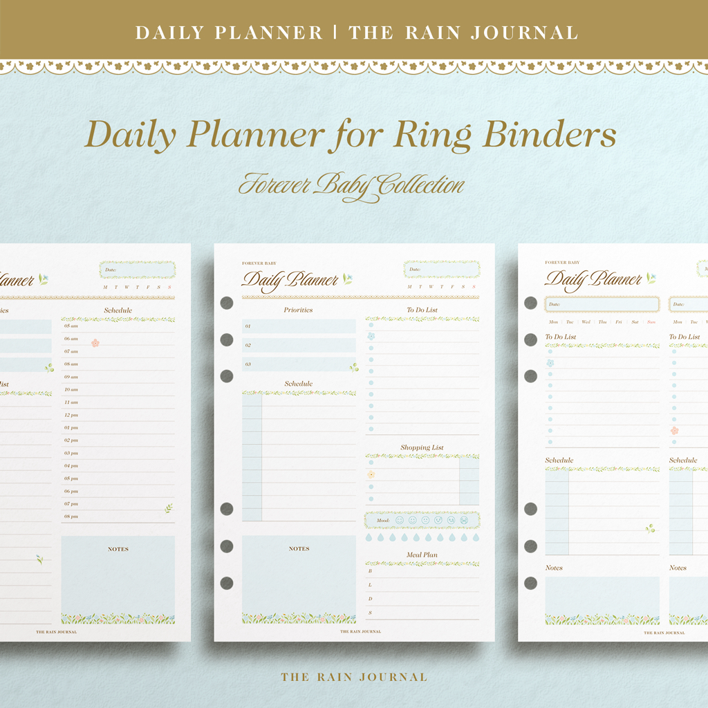 TRJ Daily Planner for Ring Binders in A5 and A6 Personal Size, Notepad ...