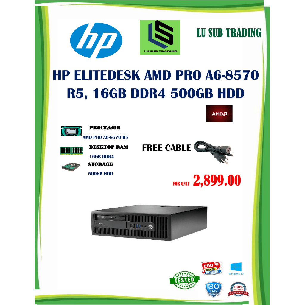 HP EliteDesk 705 G3 SFF HP AMD PRO A6-8570 R5, 16GB 500GBHDD | Shopee ...