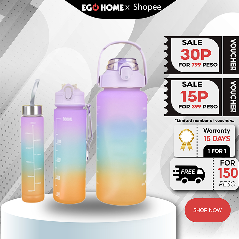 3-in-1 Motivational Water Bottle Set - 2L, 900ml, 300ml Multiple Colors ...