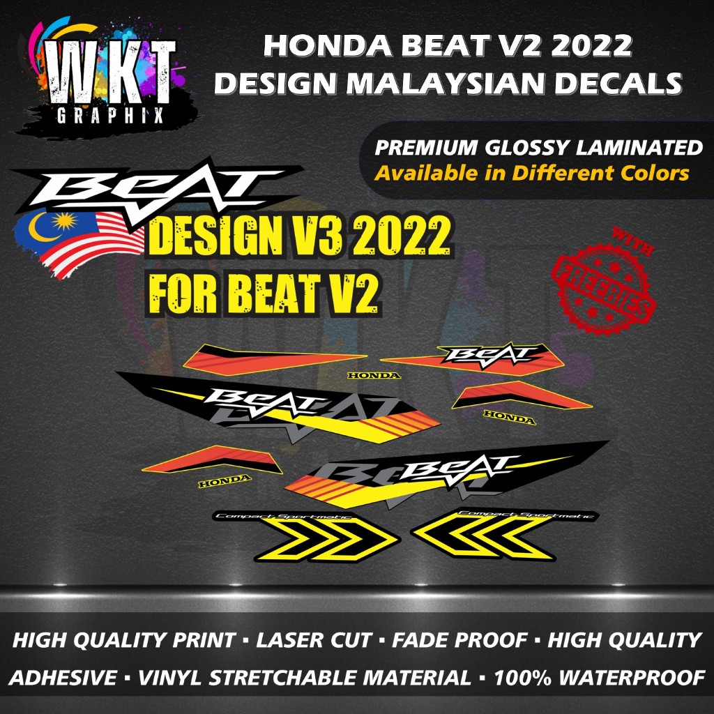 HONDA BEAT V2 2022 DESIGN MALAYSIAN DECALS (WATERPROOF, LAMINATED, FADE ...