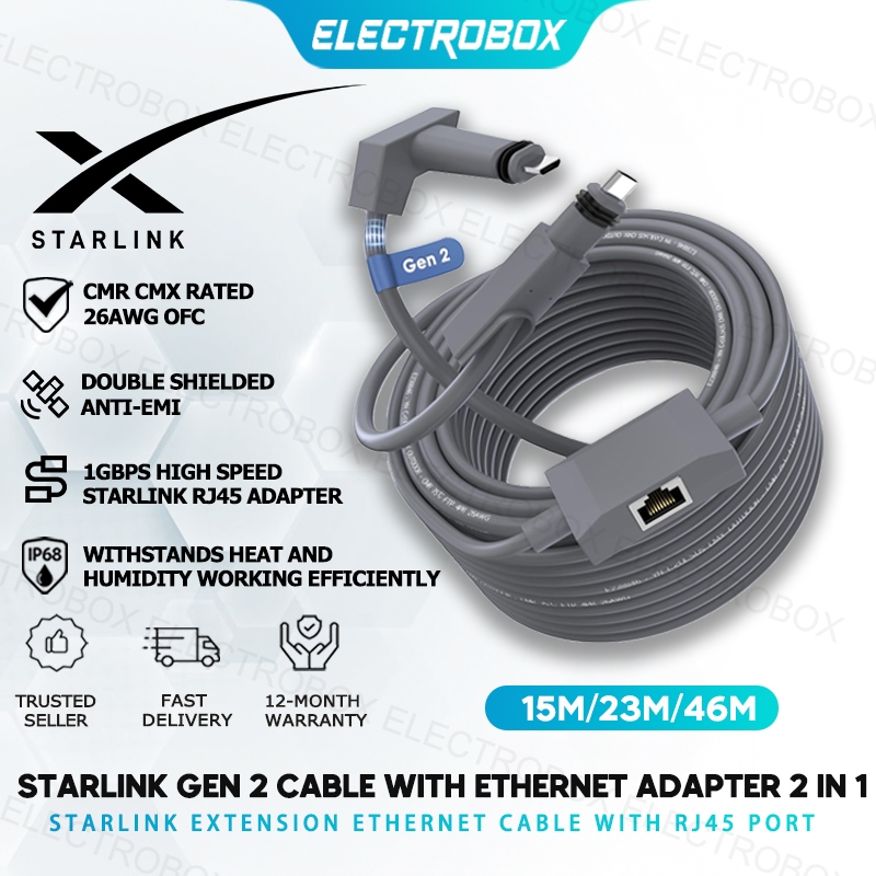 Starlink Gen 2 2-in-1 Cable Ethernet Adapter 50FT, 26AWG CMX CMR, RJ45 ...