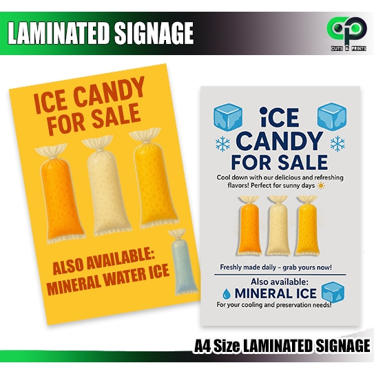 Ice Candy Laminated Signage A4 size for outdoor waterproof | Shopee ...