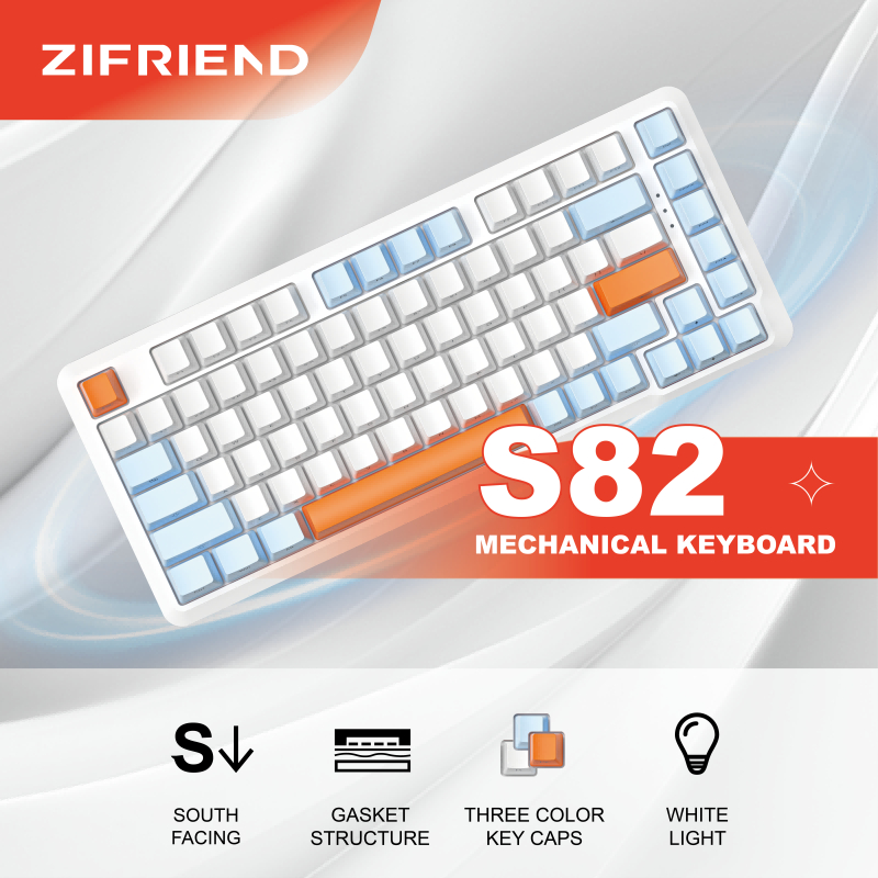 ZIFRIEND S82 Hotswap Mechanical Keyboard 75% Layout Gasket Structure 82 Keys Silver Switch ...