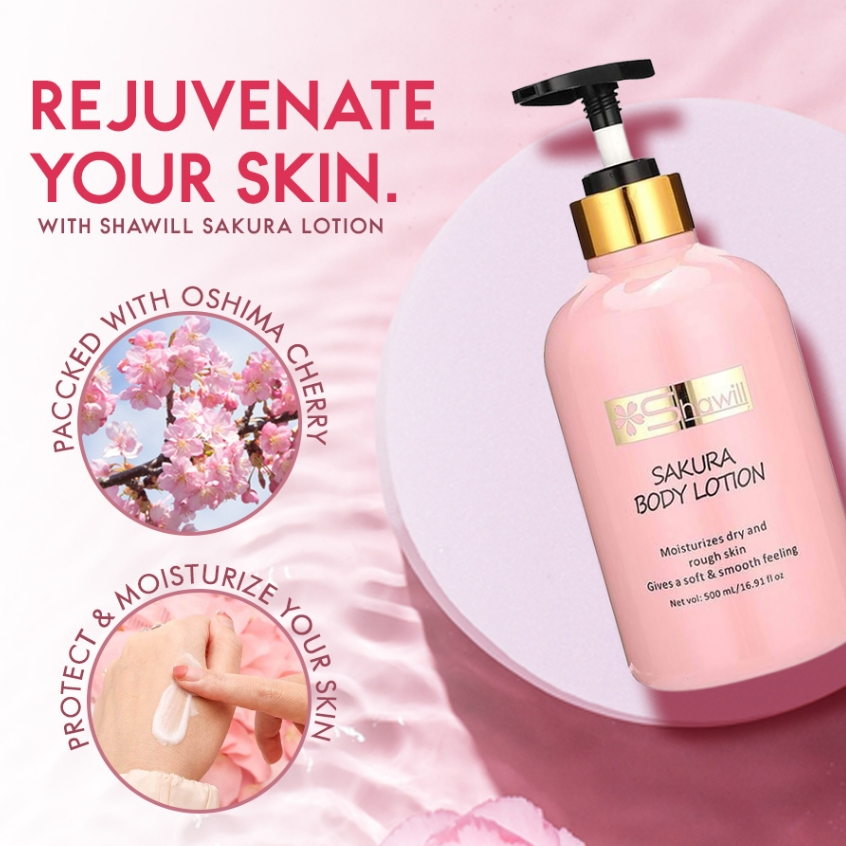 SHAWILL Sakura Niacinamide Whitening Body Lotion with Vitamin E and Milk Extract 500 ML | Shopee ...