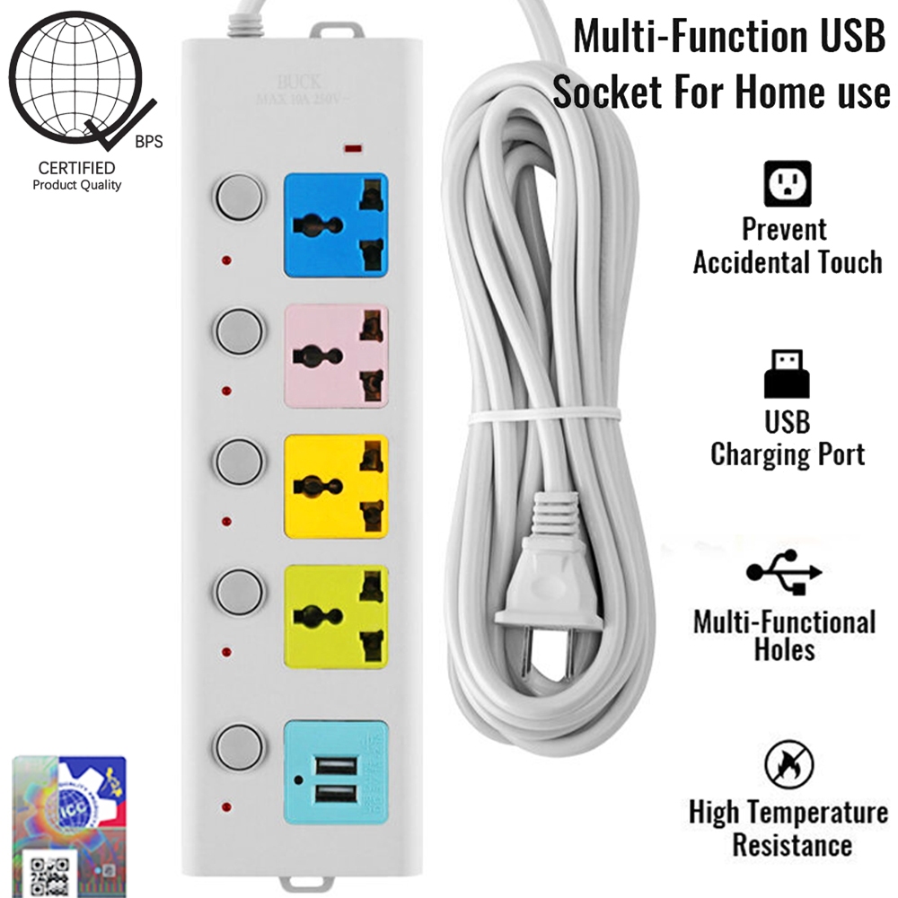 Multi Function Socket Extension Outlet With 4 Power Socket And 2 Usb Ports 1 8 Meters Usb Hub
