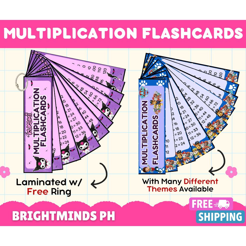 MULTIPLICATION TABLE (1x-12x) LAMINATED FLASHCARD WITH DIFFERENT THEMES ...