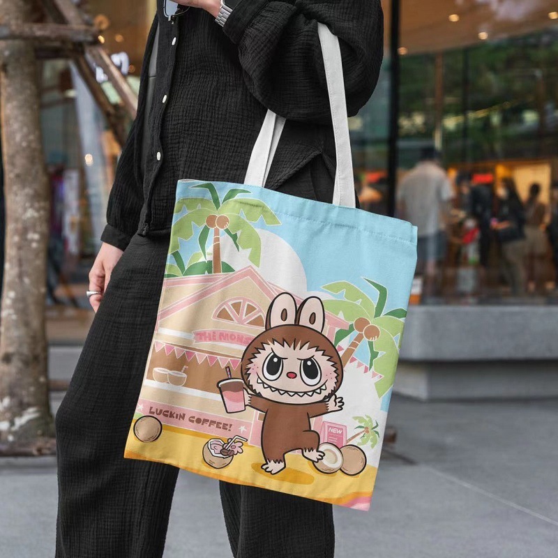 Labubu Tote Bag Korean Canvas Handbag Wool Texture Bag Accompanying Bag ...
