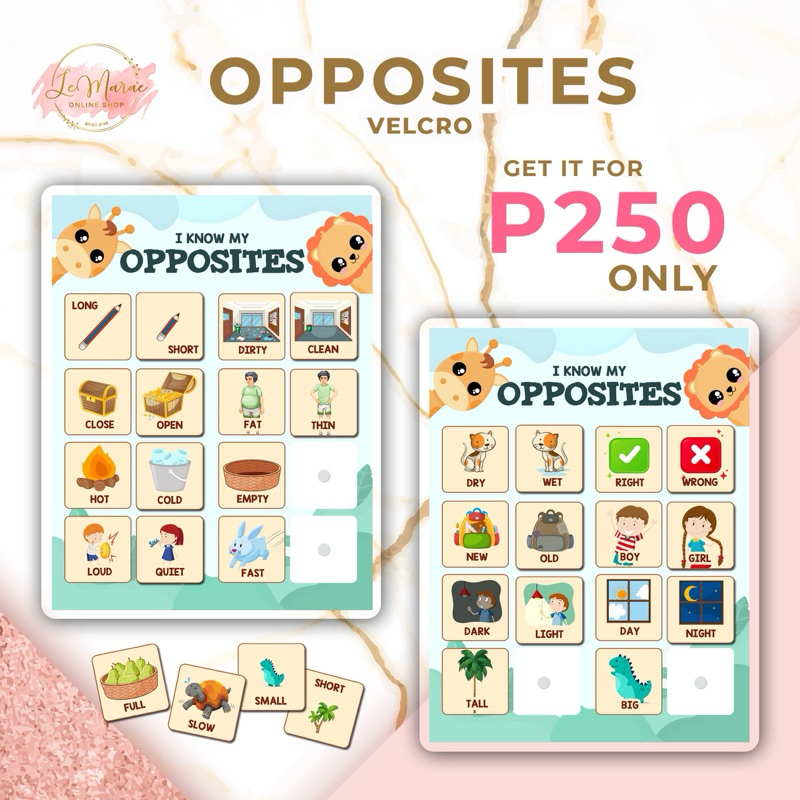 OPPOSITES ANTONYMS Laminated Educational Matching Velcro Worksheets ...