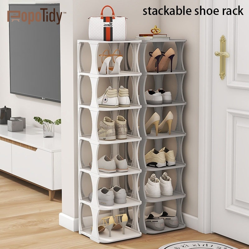 PopoTidy 9 Layer Shoe Rack Plastic Stackable Shoe Storage Rack Shoe Box ...
