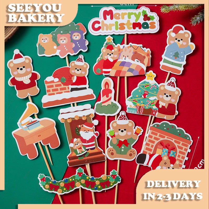 Merry Christmas Theme Cake insert Cupcake Paper Card Dessert ...