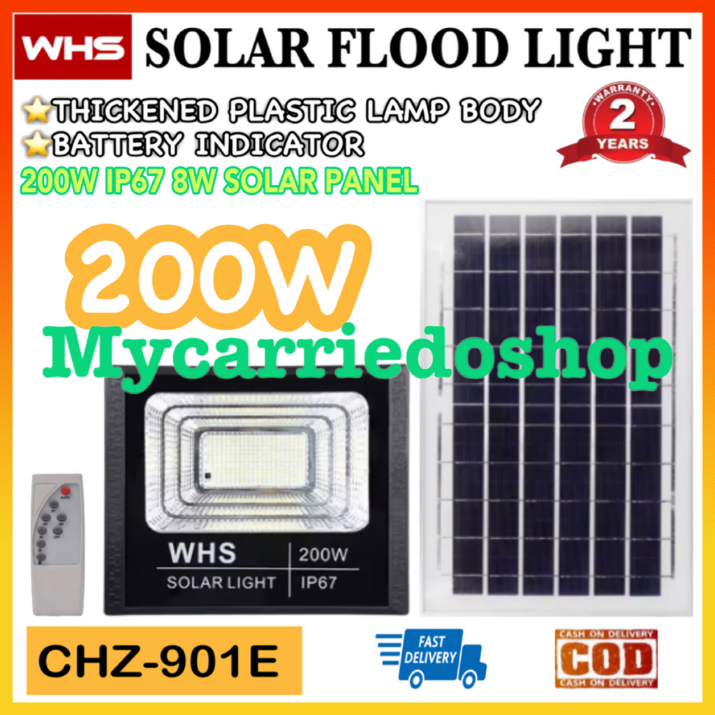 WHS 2 Year Warranty 200W Solar Led Outdoor Flood Light Street Lamp IP67 ...