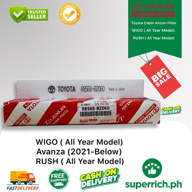 Toyota Cabin Aircon Filter 88568-BZ060 Wigo all year model | Shopee ...