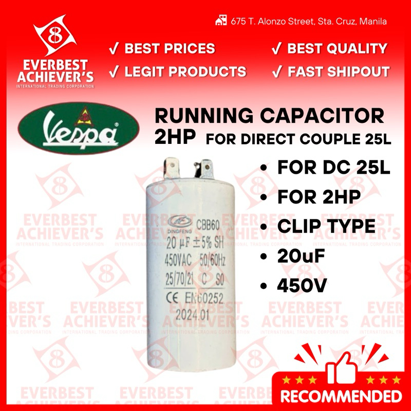 Vespa Air Compressor Starting/Running Capacitor for 2Hp direct couple ...