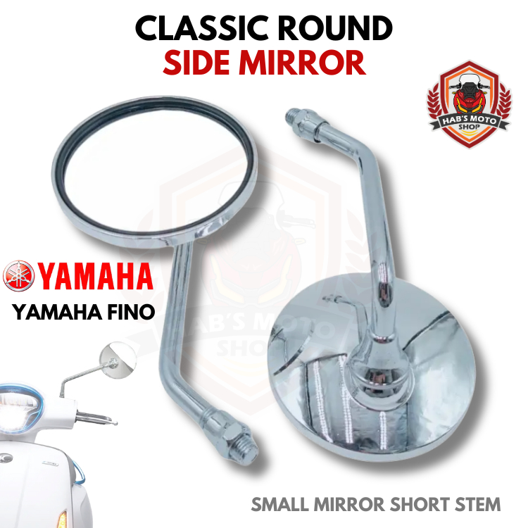 YAMAHA FINO Classic Small Round Short Stem Side Mirror Stainless Chrome ...