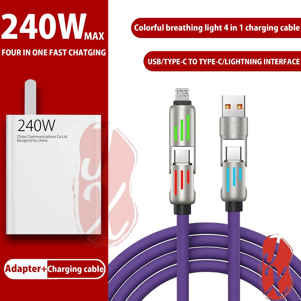 4 In 1 Fast Charging Cable Mobile gadgets Type C /Micro USB-A Cable MAX ...