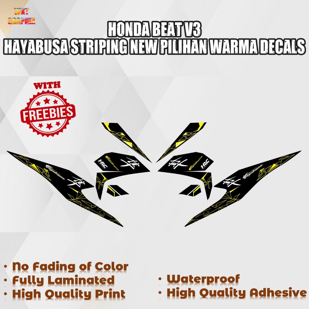 HONDA BEAT V3 HAYABUSA STRIPING NEW PILIHAN WARMA DECALS (WATERPROOF ...