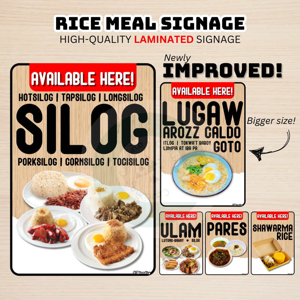 Laminated - Rice Meal Signage l Silog l Siomai Rice | Lumpia Rice ...