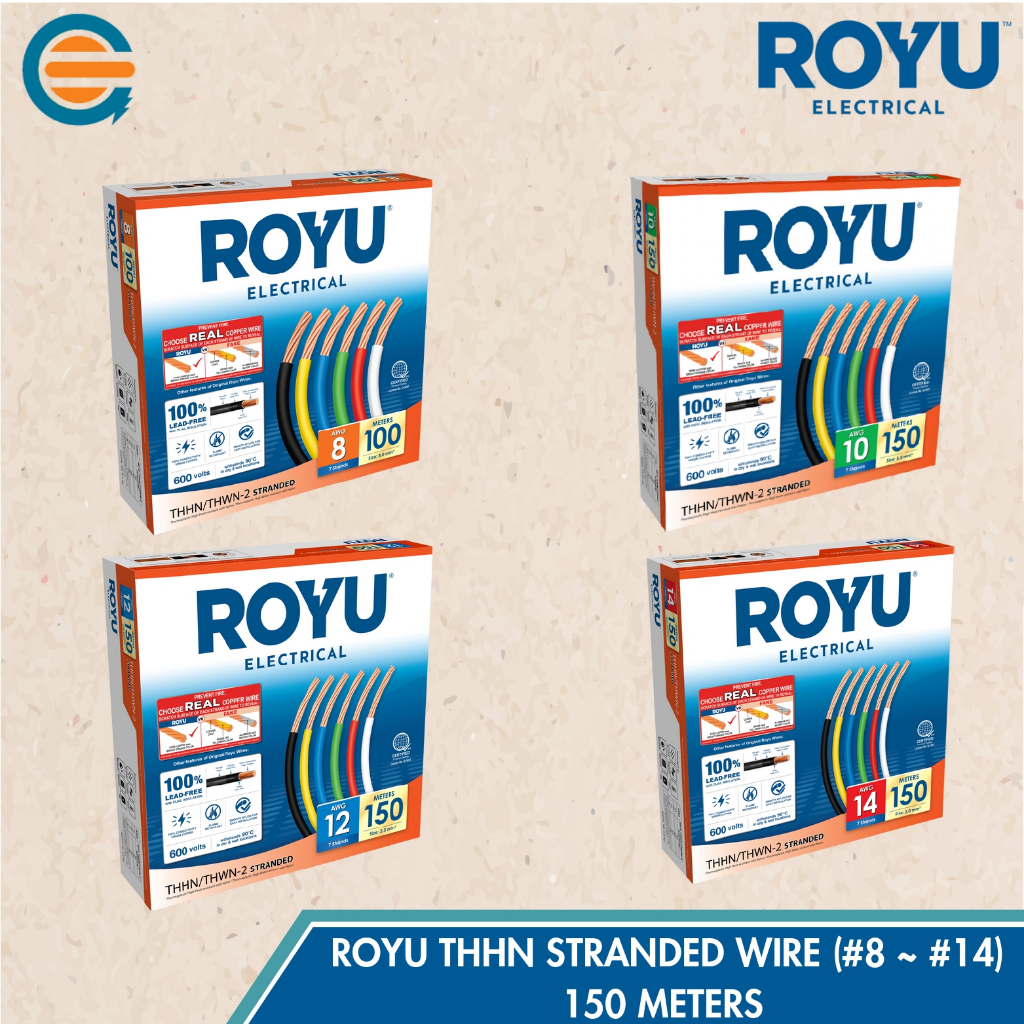 ROYU THHN / THWN-2 Stranded Wire AWG ( 8 ~ 14) Available in Boxes (150m ...