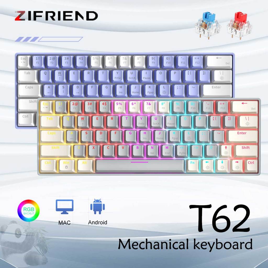 ZIFRIEND T62/H61K Gaming Mechanical Keyboard 60% Wired Type-C Swappable Red Blue Switch | Shopee ...