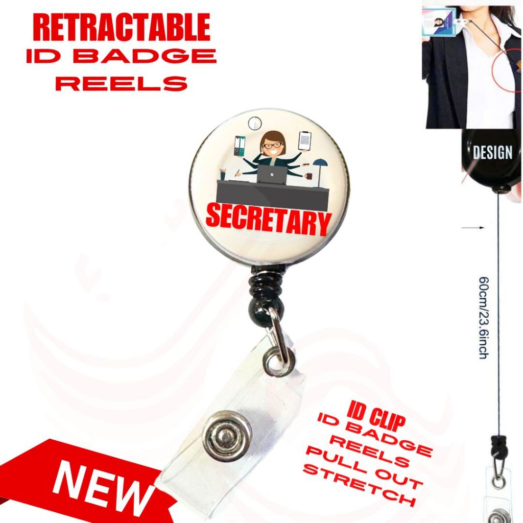 New Secretary Retractable Id Badge Reels Id Holder Id Clip Name tag ...