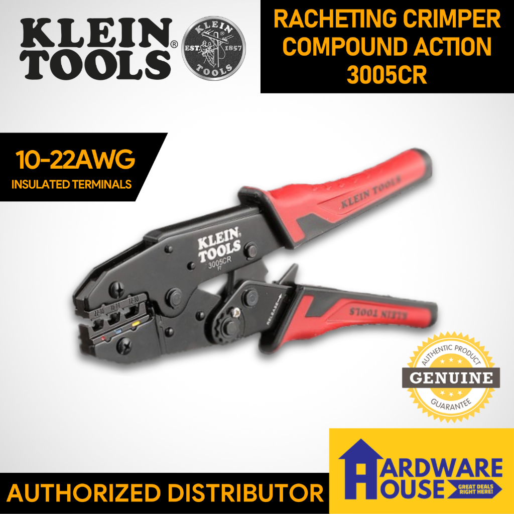 KLEIN TOOLS Ratcheting Crimper Compound Action Wire Crimping Tool ...
