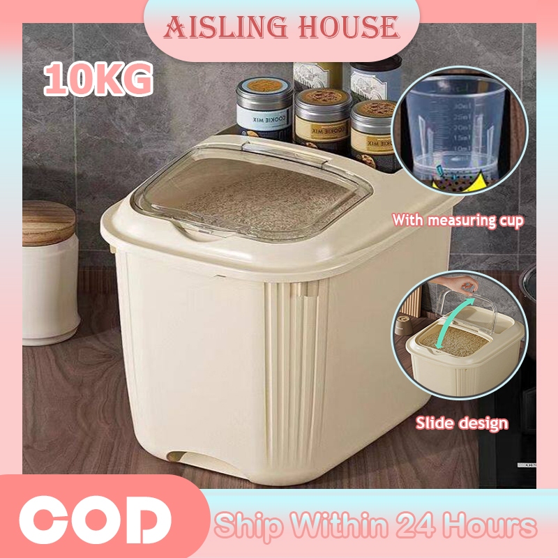 Rice Bucket Rice Dispenser Storage Rice Storage Box With Measuring Cup ...
