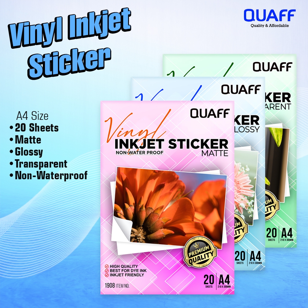 Quaff Vinyl Inkjet Sticker A4 Size Glossy Matte Transparent 20 Sheets ...