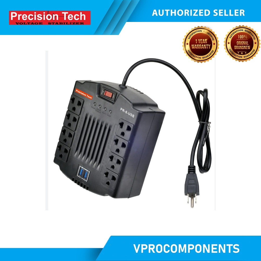 Precision Tech Flat AVR 8 Socket 8 in 1 Surge Protection 1200va (600 ...
